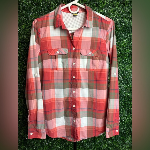 Eddie Bauer | Tops | Womens Eddie Bauer Pink Plaid Long Sleeve Button ...
